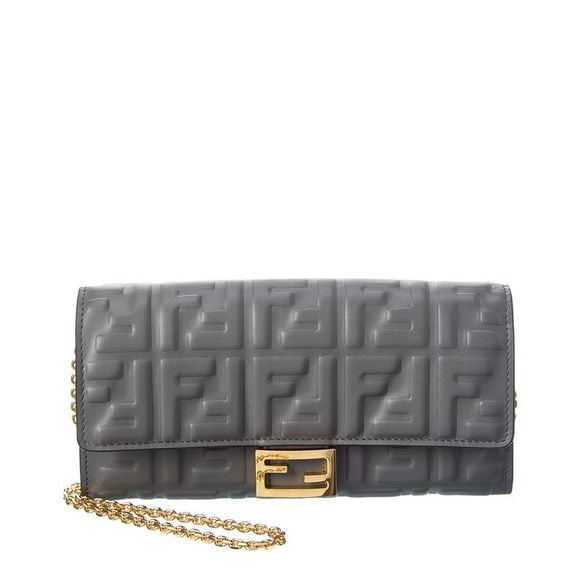 Fendi | Bags | Fendi Baguette Leather Wallet On Chain Grey | Poshmark